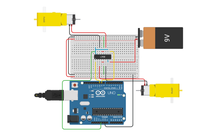 Circuit design Control de motor con L293D - Tinkercad
