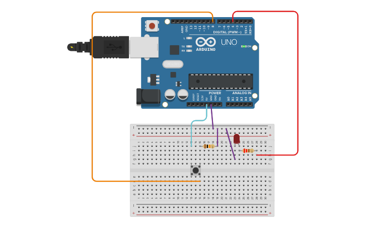 Circuit design Práctica 4. Encender un led con un pulsador - Tinkercad