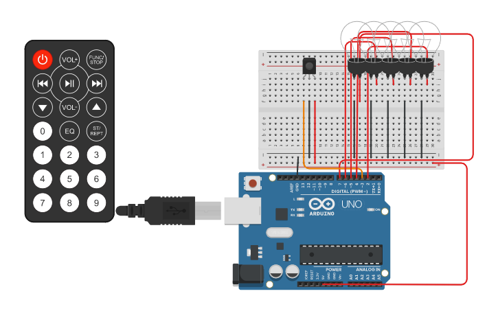Circuit design ir sensor Using 5 Light Bulb - Tinkercad