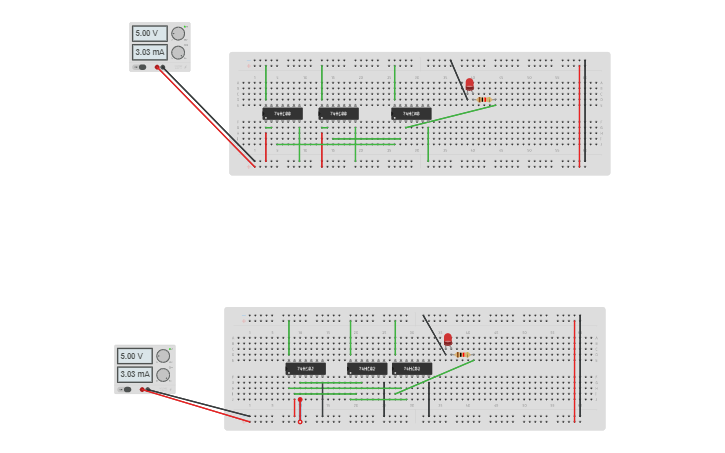 Circuit design OR using NAND and NOR | Tinkercad