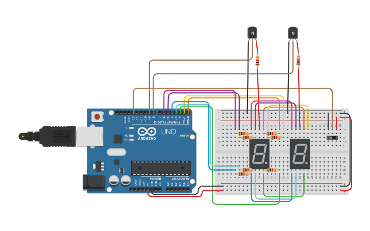 Circuit design Cifra_AO3: Multiplexing 7 Segment Display - Tinkercad