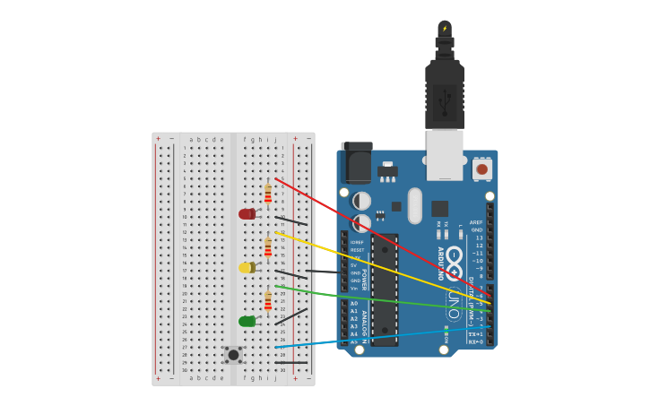 Circuit design Traffic Light with SFR | Tinkercad