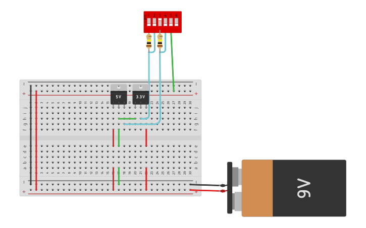 Circuit design 3V,3.3V,5V,9V | Tinkercad