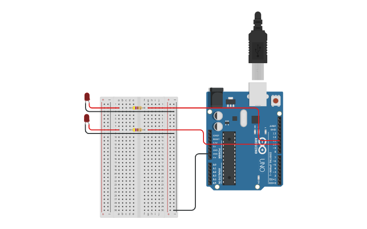 Circuit design Alternate Blinking using "if-else " statement - Tinkercad