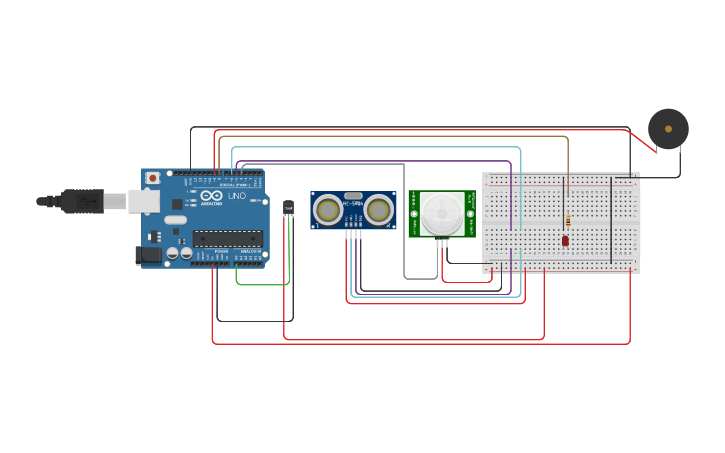 Circuit design ultrasonic sensor and temperature sensor - Tinkercad