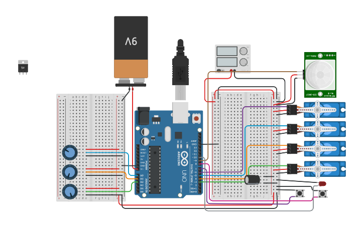 Circuit design Braco robotico automacao 2 semestre - Tinkercad Circuit design Braco robotico automacao 2 semestre - Tinkercad