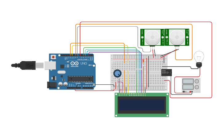 Circuit design Contador de Passagem de Pessoas | Tinkercad