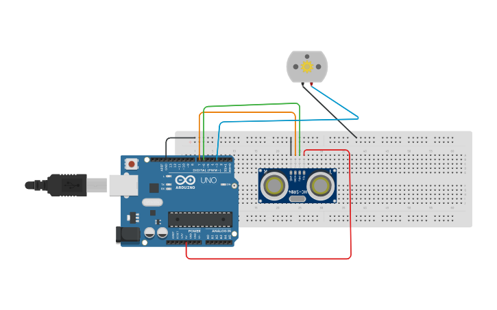 Circuit design Arduino Sensor distancia y motor Rebecca Alas | Tinkercad