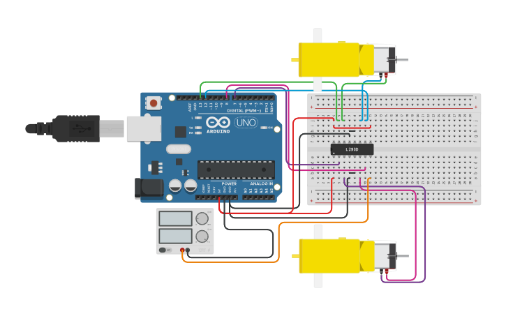 Circuit design Controle via serial para teste da base - Tinkercad