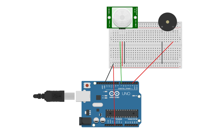 Circuit design Alarma mediante infrarrojos programada con arduino | Tinkercad