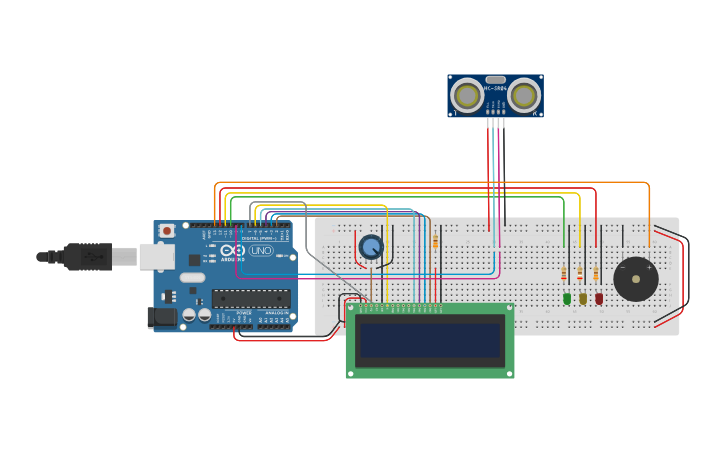 Circuit design Sensor ultrasonic - Tinkercad
