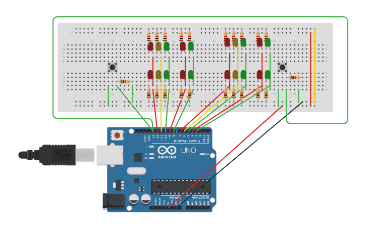 Circuit design Semaforo Proyecto - Tinkercad