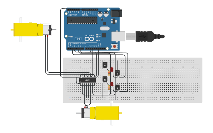 Circuit design robot seguidor de linea - Tinkercad