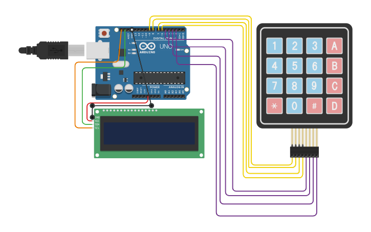 Circuit design Teclado Matricial x LCD - Tinkercad