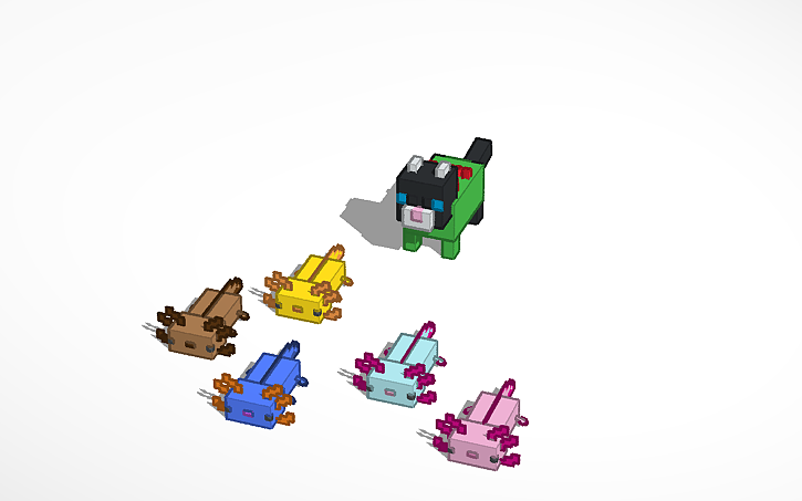 3D design Tri-North Minecraft cat chasing all minecraft axolotl colors ...