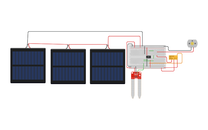 Circuit design panel solar riego automatico - Tinkercad