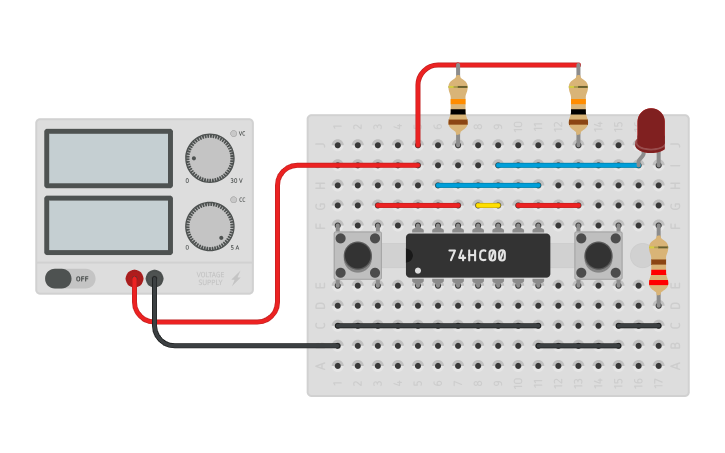 Circuit design SR Latch with 74HC00 - Tinkercad