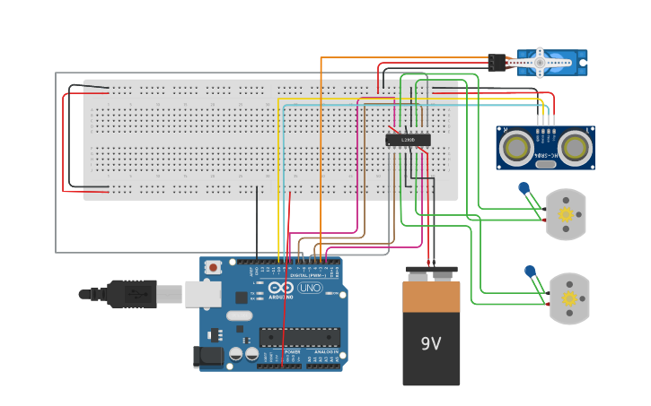 Circuit design Obstacle avoiding robot - Tinkercad
