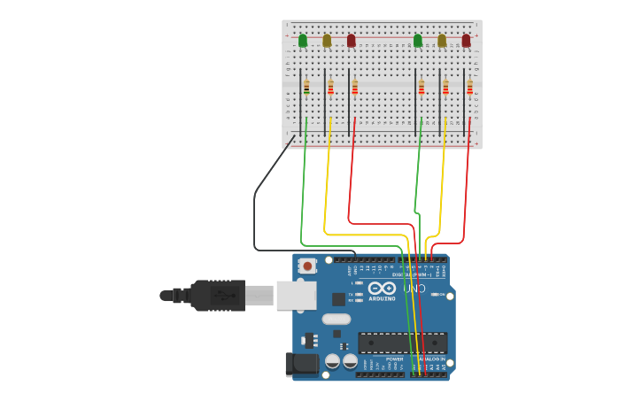 Circuit design semafori, incrocio a due | Tinkercad