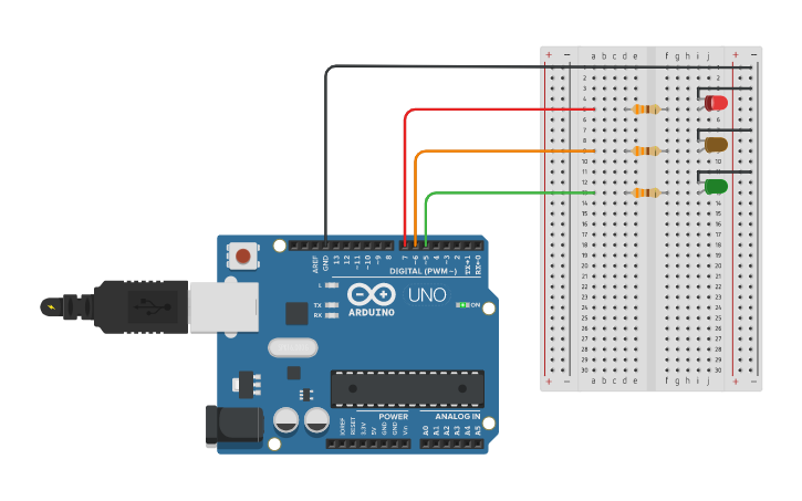 Circuit design semafor | Tinkercad