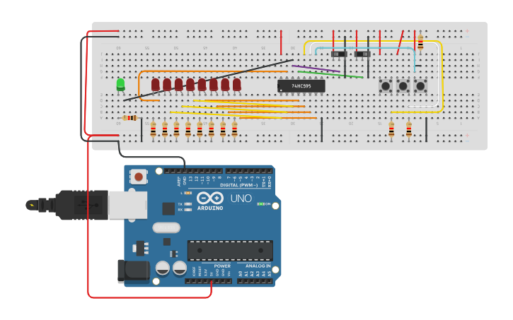Circuit design Shift register - Tinkercad