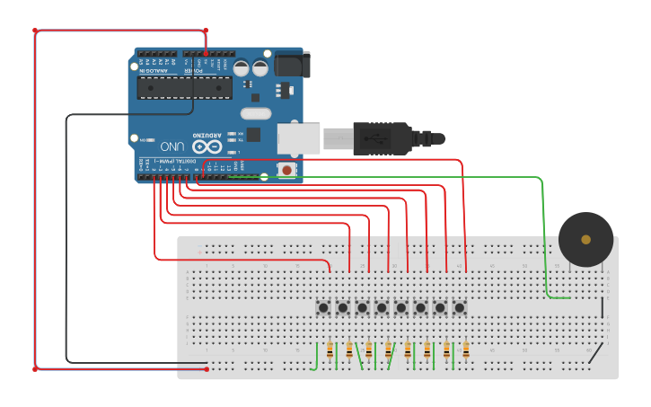Circuit design Arduino Piano - Tinkercad