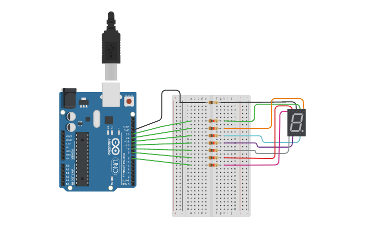 Circuit design Prova Comptador BCD 7 Segments Judit Soto - Tinkercad