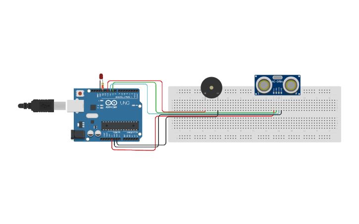Circuit design Ultrasonik Sensor Jarak Buzzer - Tinkercad