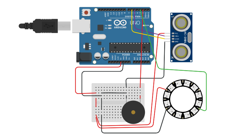Circuit Design Social Distancing Sensor Tinkercad