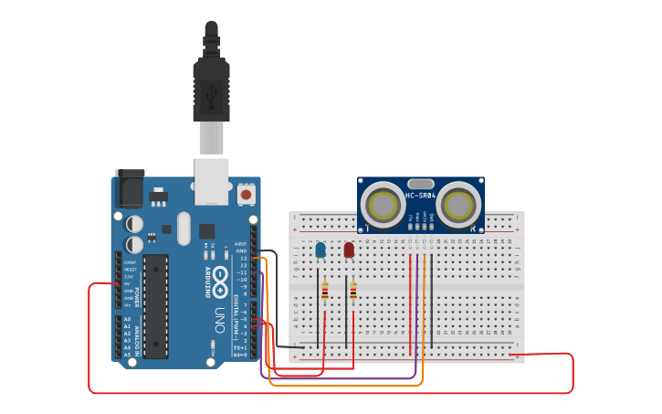 Circuit design Ultra sonic sensor - Tinkercad