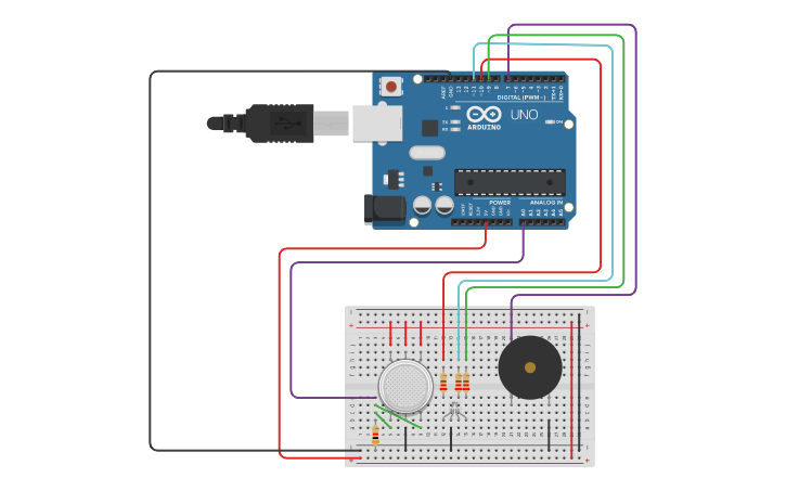 Circuit design Sensor de humo - Tinkercad