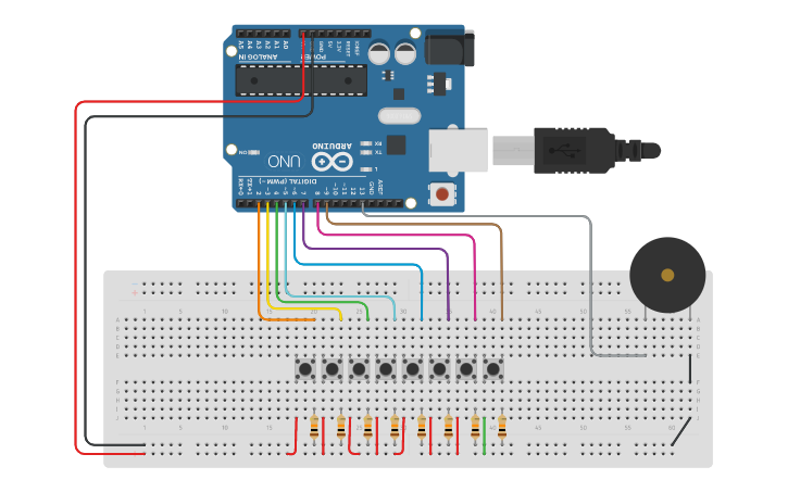 Circuit design Copy of Arduino Piano | Tinkercad