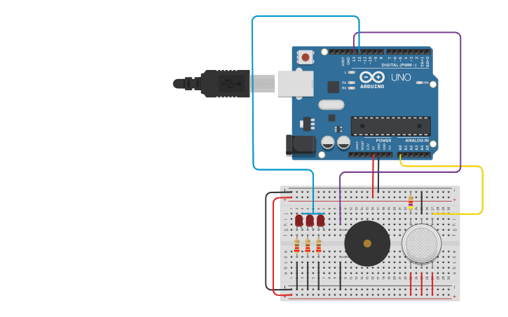 Circuit design PROYECTO - SENSOR DE GAS | Tinkercad