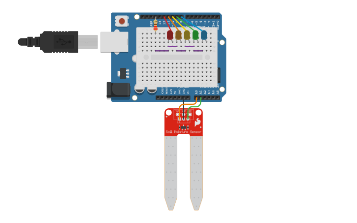Circuit design SENSOR DE HUMEDAD LED - Tinkercad Circuit design SENSOR DE HUMEDAD LED - Tinkercad