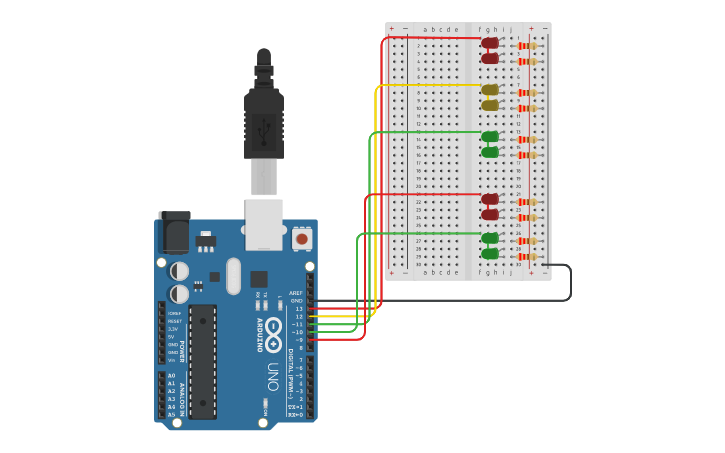 Circuit design Projeto semáforo v2 Rodolfo santos de jesus lima - Tinkercad