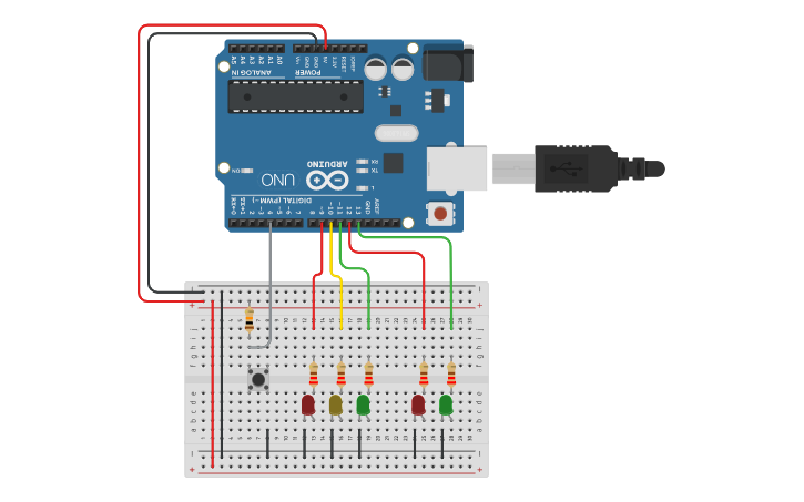 Circuit design Desafio Semáforo | Tinkercad