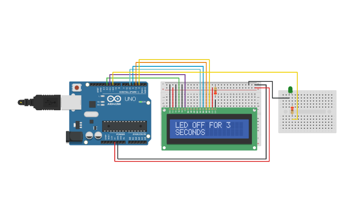Circuit design LCD and LED - Tinkercad