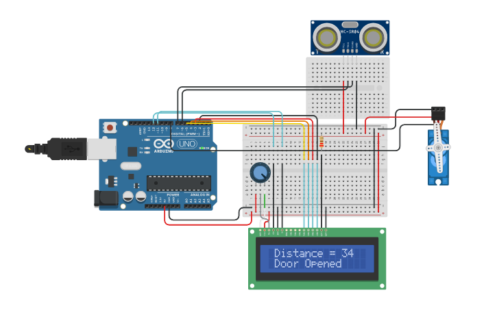 Circuit design Project Smart Door with LCD - Tinkercad