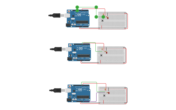 Circuit design buttong press 3 times and turn off - Tinkercad