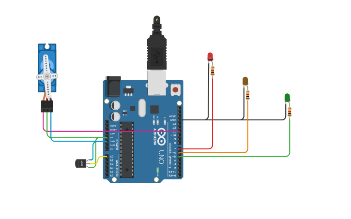 Circuit Design Copy Of Palang Pintu Otomatis Sensor Thermal Tinkercad