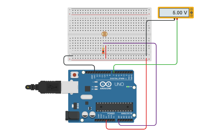 Circuit design Sensor Cahaya - Tinkercad