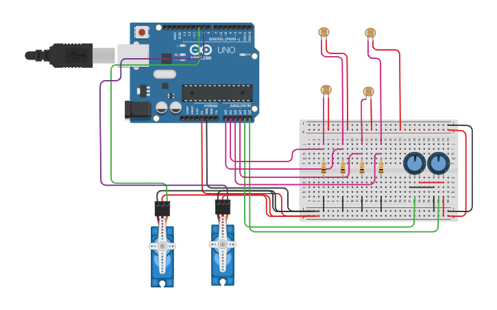 Circuit design DUAL AXIS SOLAR TRACKER | Tinkercad