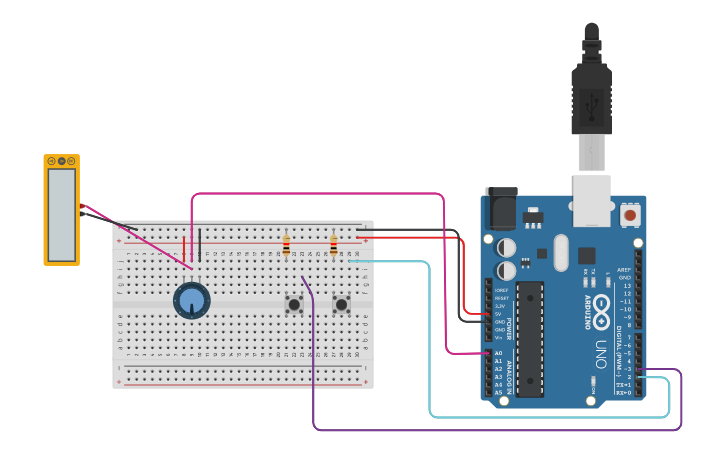 Circuit design 2 buttons 1/2 joystick | Tinkercad