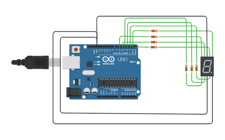 Circuit Design 7 Segment Display Interfaced With Arduino Uno Tinkercad