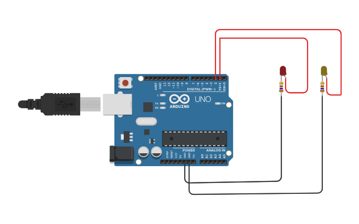 Circuit design Acendendo Leds - Tinkercad