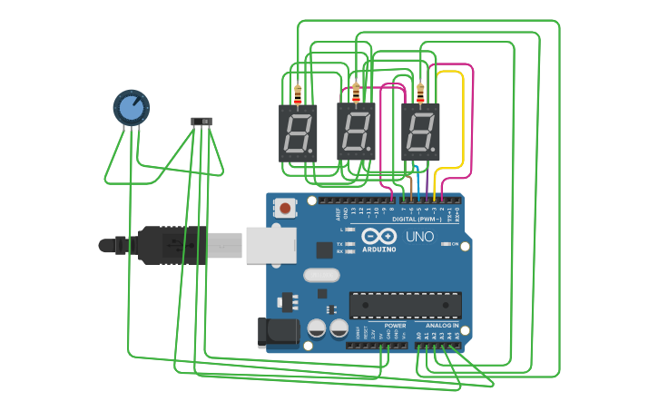 Circuit design 7 Segment - Down counter - Tinkercad