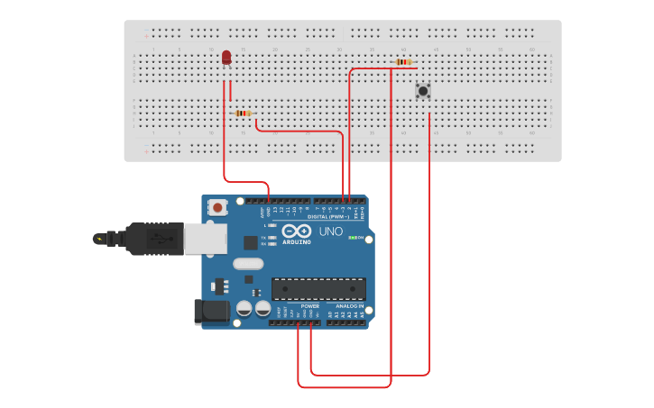 Circuit design LED On when Button is Pressed - Tinkercad