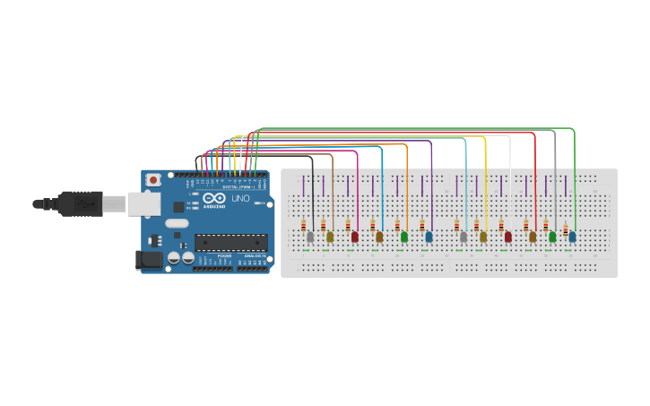 Circuit design LEDS POR BLOQUES | Tinkercad