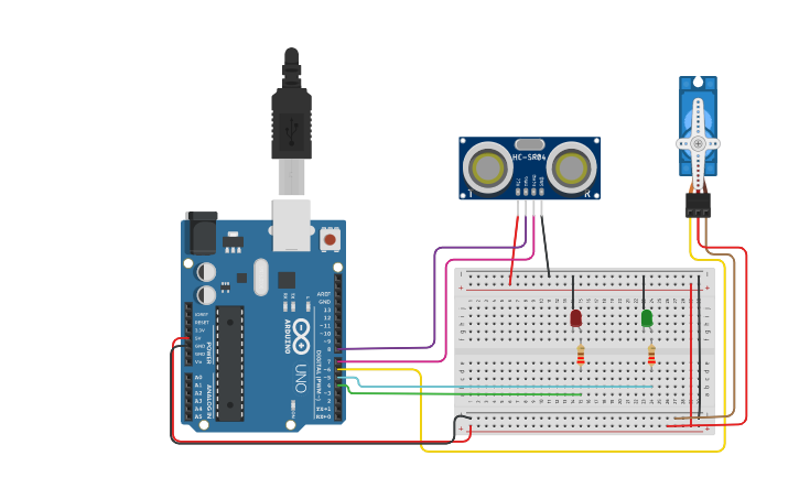 Circuit design parqueadero con servomotor prueba - Tinkercad