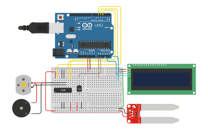 Circuit design Smart Agriculture Monitoring System - Tinkercad